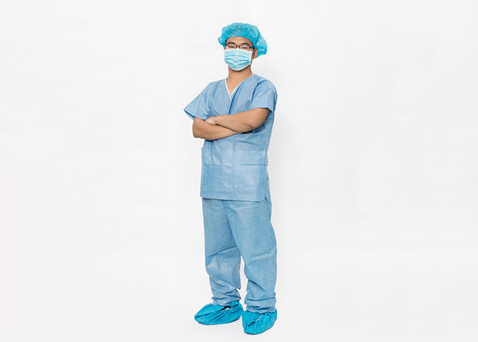 Medical 42g Blue Sms Nonwoven Disposable Scrub Suit